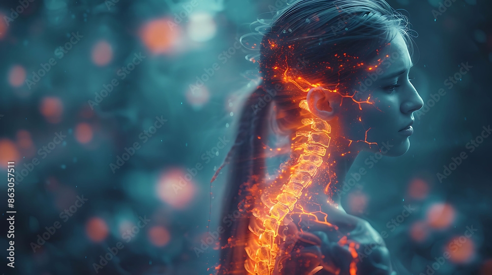 Spinal health visualization Woman experiencing spinal pain due ...