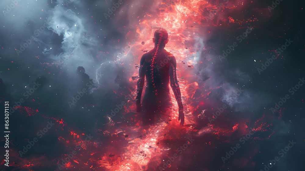 Man experiencing spinal nerve root avulsion glowing depiction of torn ...