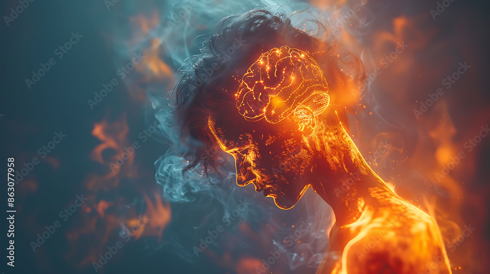 Person experiencing panic disorder glowing depiction of brain showing ...