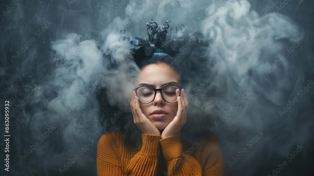 Portrait young stressed woman thinking too hard steam coming out up of ...