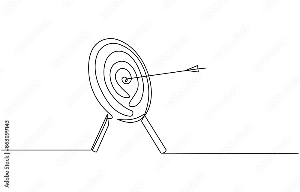 Target with arrow continuous line drawing. Hand drawn linear goal ...