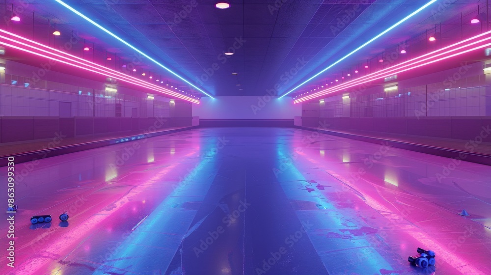 Mystical rendering of an abandoned indoor roller skating rink, the ...