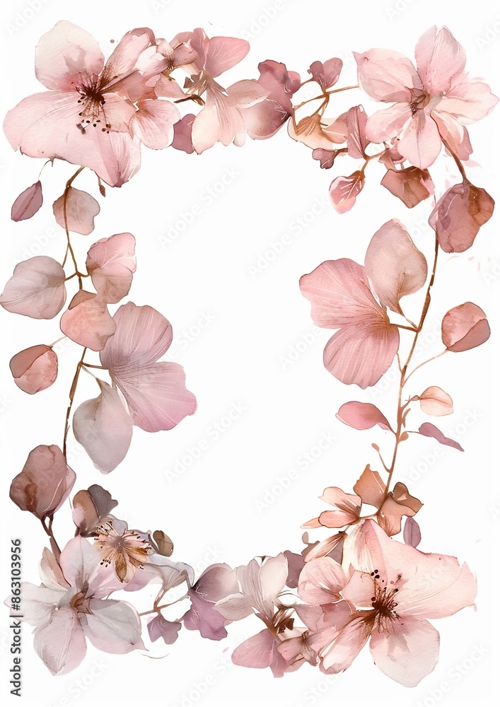 loral frame, pastel pink and beige tones, simple watercolor clipart of ...