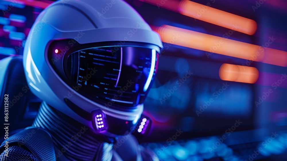 Pilot in a sleek futuristic flight suit performing preflight checks ...