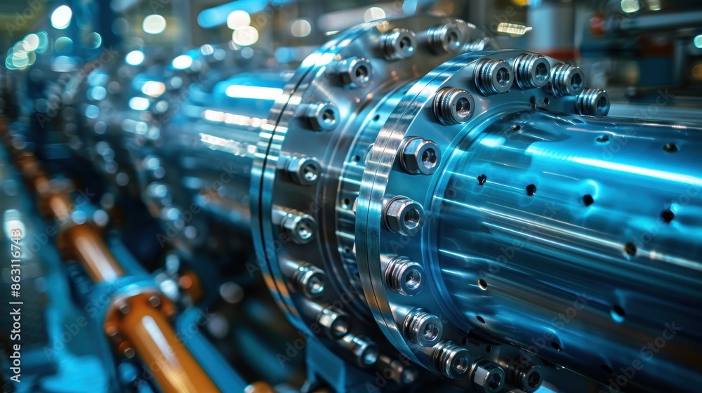 Foto de This image shows a close-up view of shiny industrial metal ...