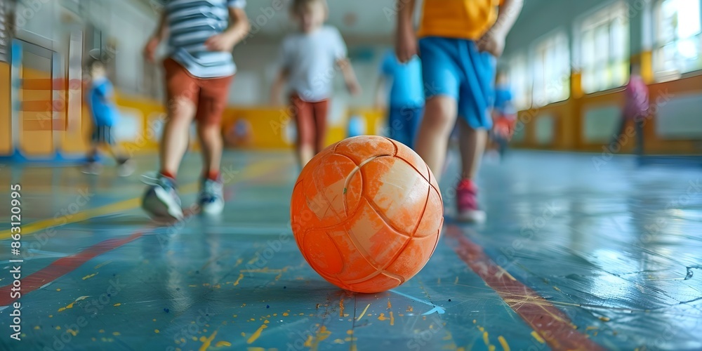 Children playing ball in a lively physical education class at a school ...