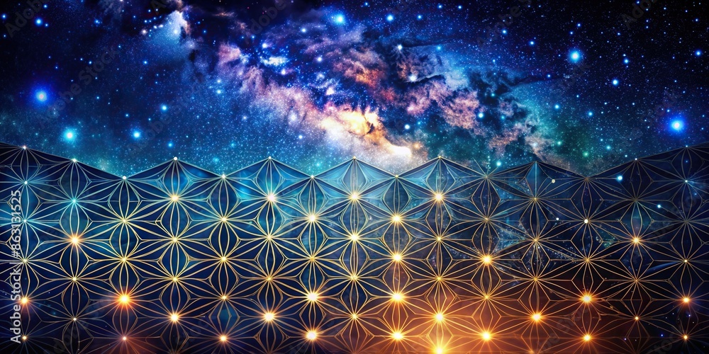 Starry night sky aligning with geometric patterns below, creating a ...