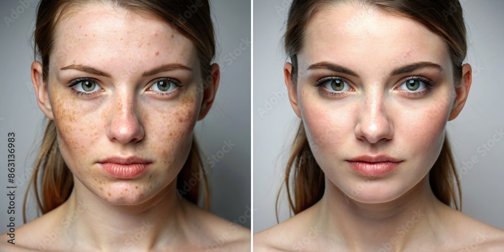Before and after skin retouching comparison showing improved skin ...