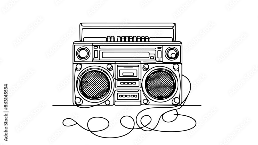 single line drawing of a 80s boombox Stock Vector | Adobe Stock