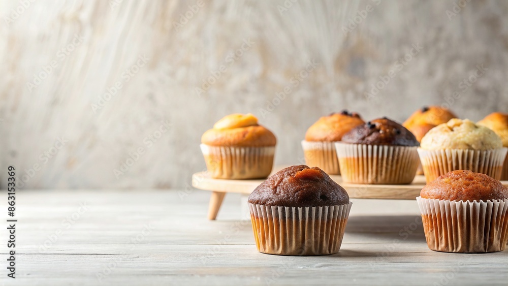 Muffin display on a light background, muffin, display, bakery ...