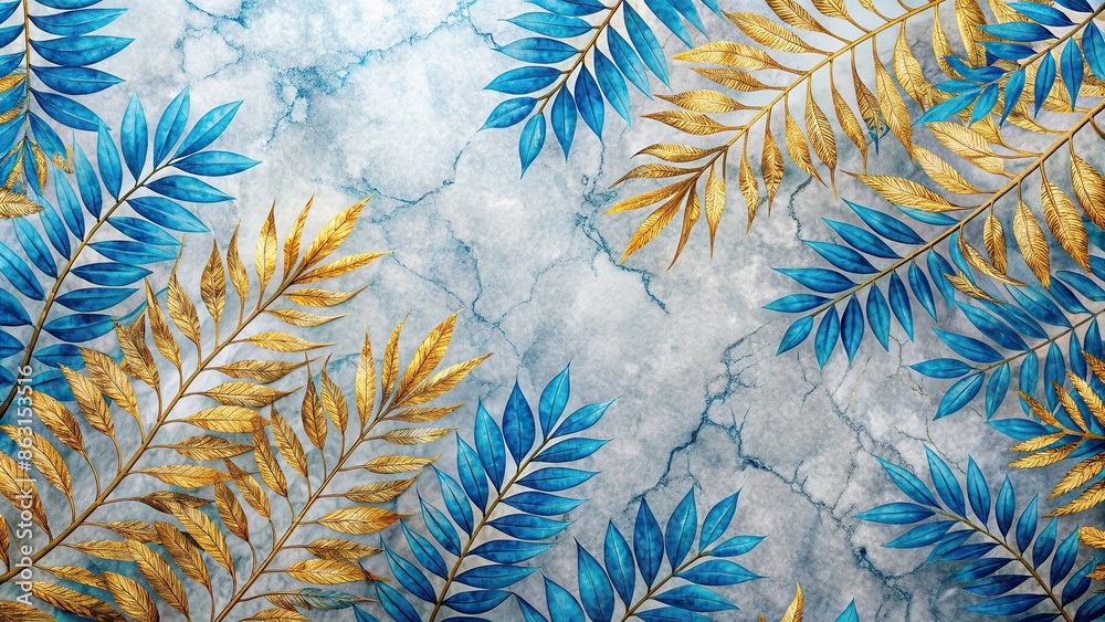 ภาพประกอบสต็อก Abstract blue gold leaf pattern marble texture ...