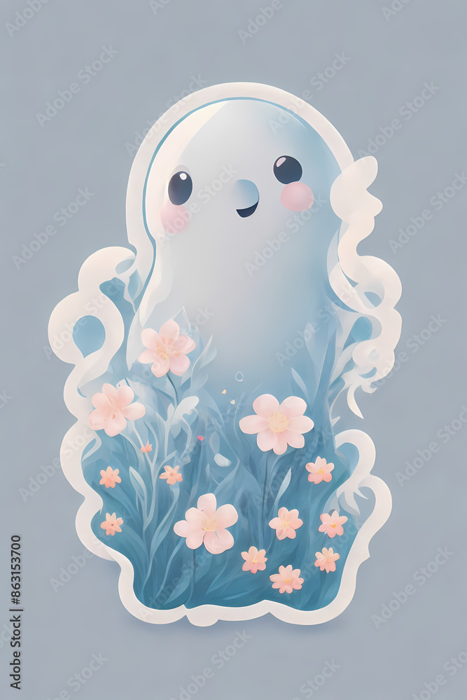 ghost, mini, cartoon, vector, illustration, ghost ,halloween ,spooky ...