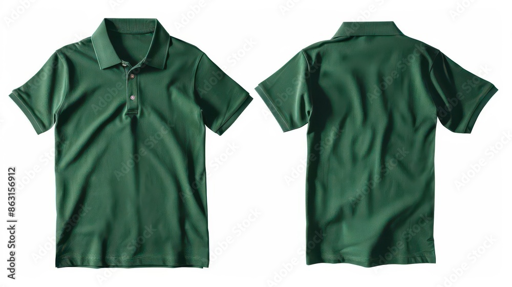 dark green polo shirt front and back view mockup cutout on white ...