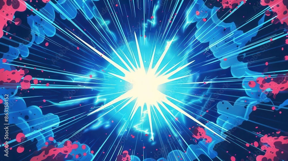 electric blue lightning blast retro comic book pop art explosion vector ...