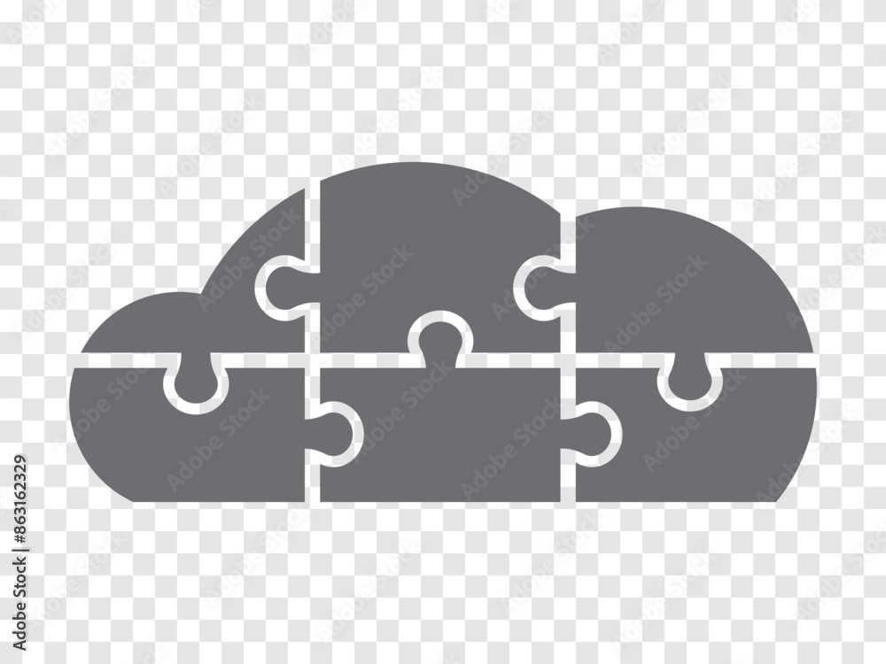Simple icon cloud puzzle in gray. Simple icon puzzle of the six elements on transparent ...