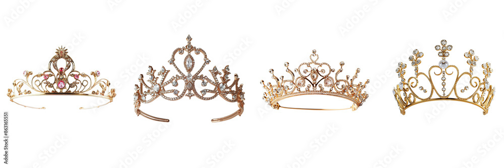 set of a classic and elegant princess crown on a pure on a transparent ...
