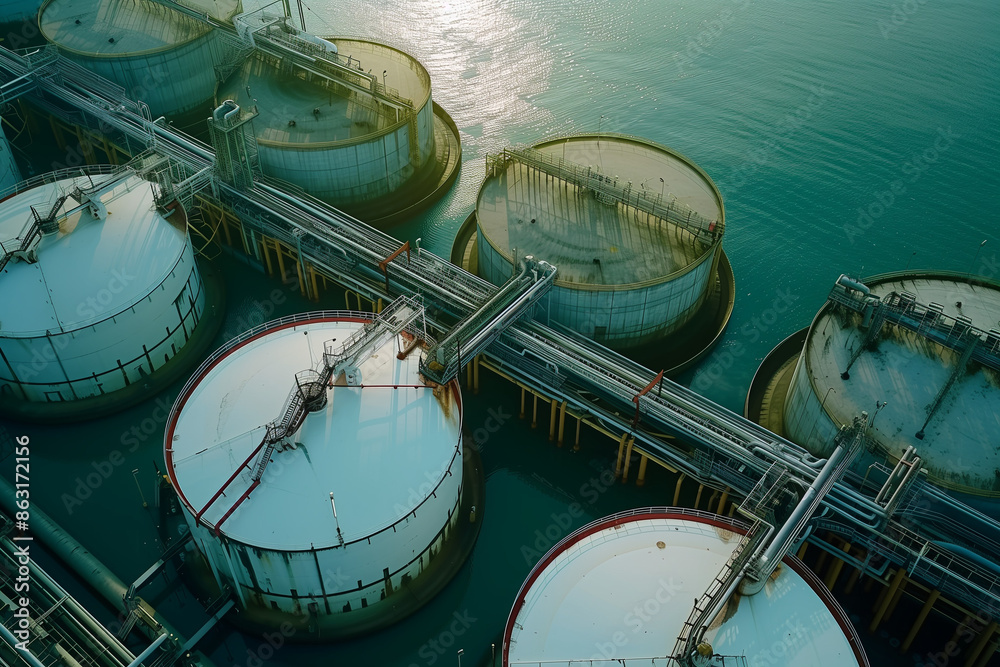 Aerial view oil and gas terminal storage tank farm,Tank farm storage ...