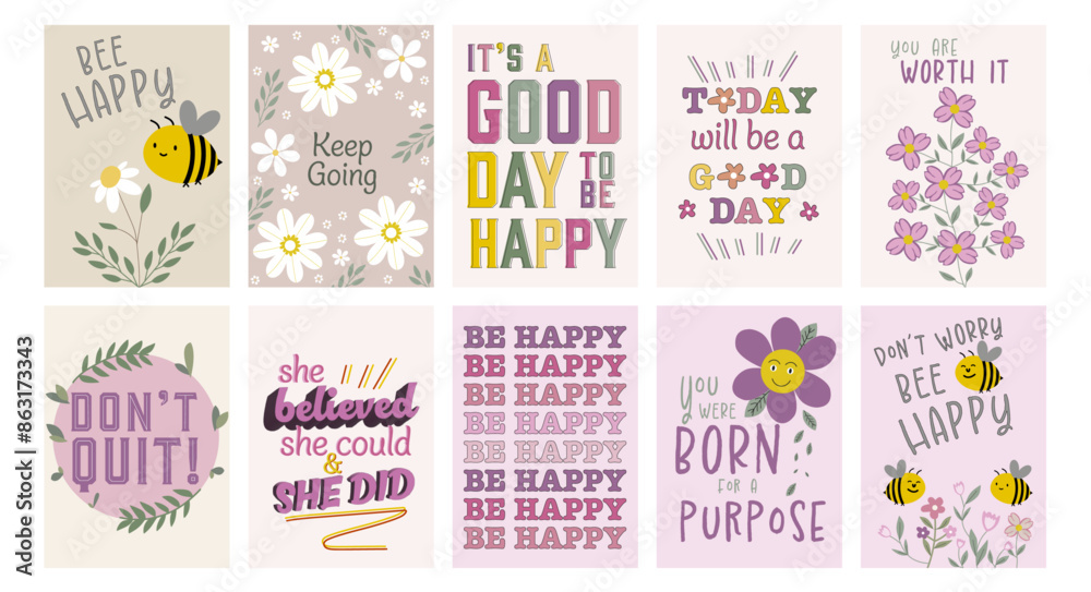 Vetor de A4 Positive affirmation posters collection, positive affirmation cards. Positive ...