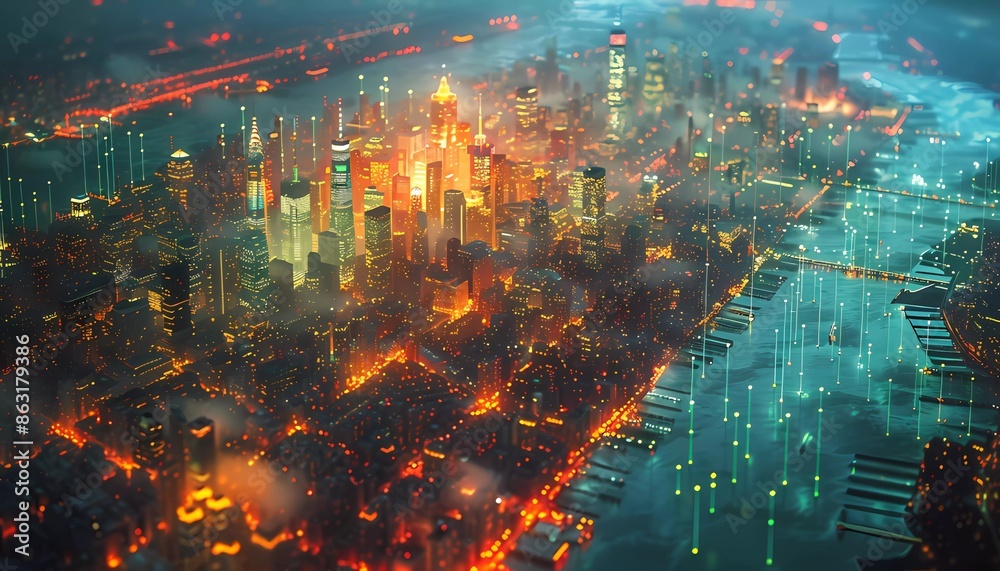 Smart City Grid, A grid-like pattern overlaid on a map of US ...