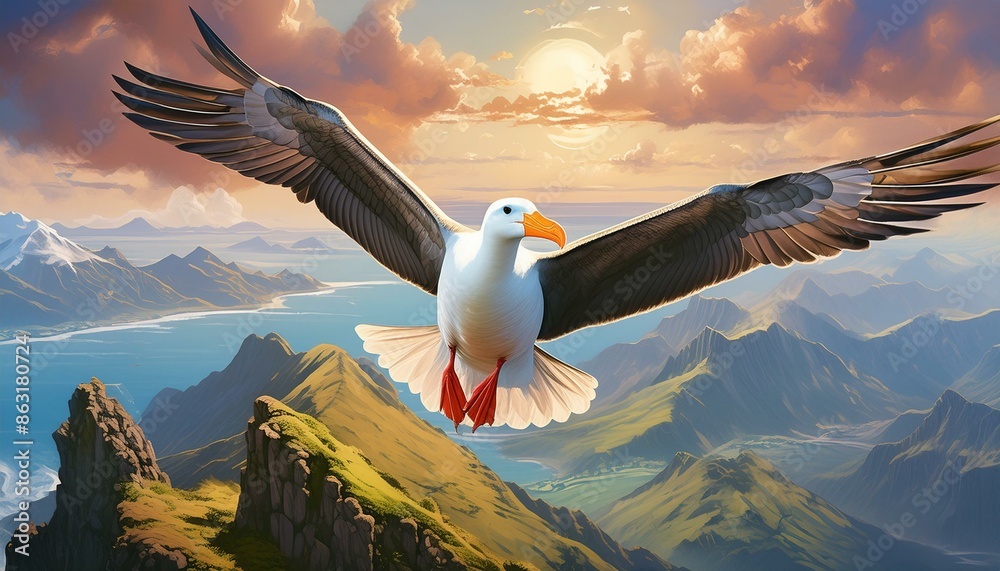 Albatross flying over the ocean. The most impressive physical ...