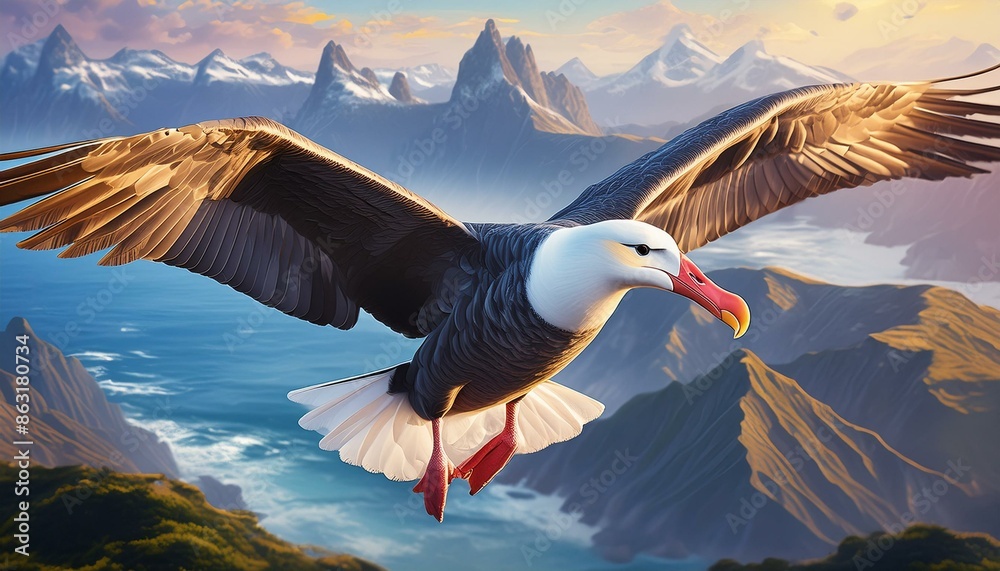 Albatross flying over the ocean. The most impressive physical ...