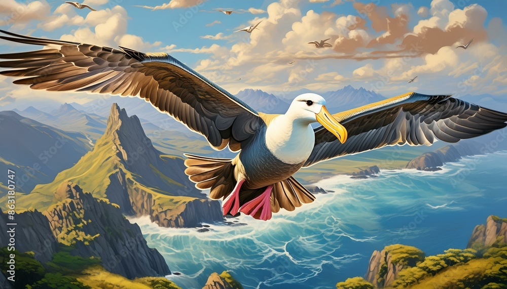 Albatross flying over the ocean. The most impressive physical ...
