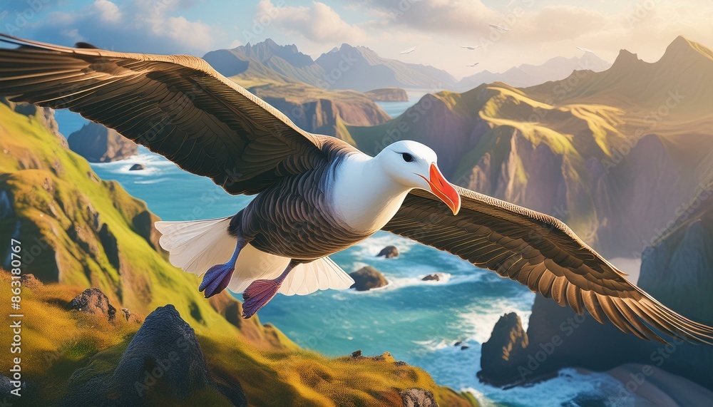 Albatross flying over the ocean. The most impressive physical ...