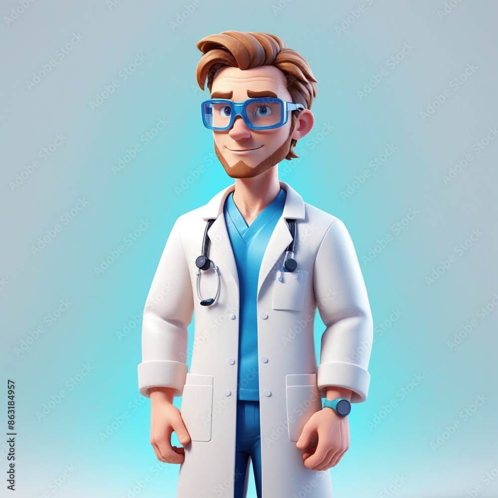 Cartoon illustration of a Caucasian male laboratory worker wearing a ...