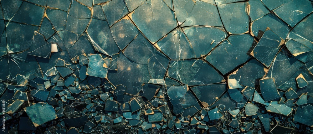 Top down view of shattered solar panels, showcasing the extent of ...