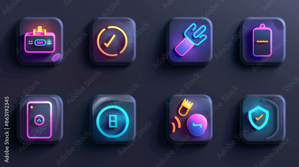 Icons show battery charging features and problems. Battery symbols ...