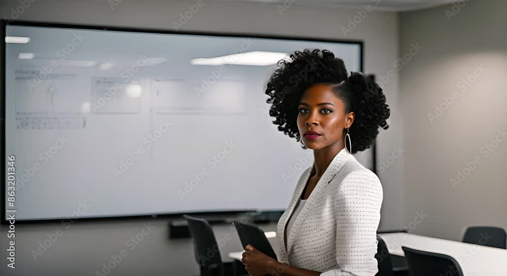 A confident African American woman delivers a compelling presentation ...
