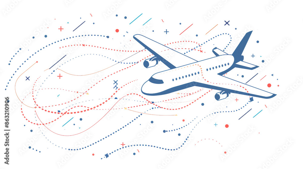 Airplane line path vector icon of air plane flight route on transparent ...