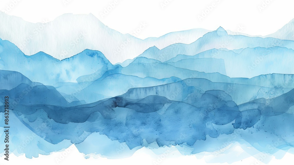 Abstract blue mountain watercolor background. Blue watercolor ...