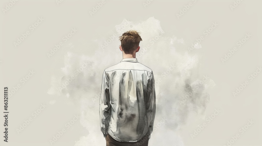 Man standing back view watercolor painting. Watercolor painting of a ...