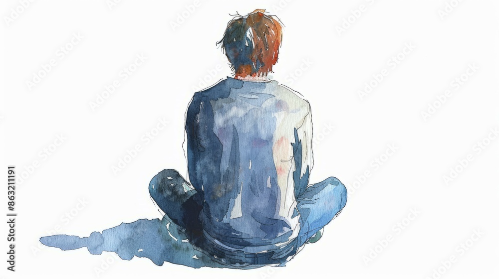 Man sitting alone watercolor painting. Watercolor painting of a man ...