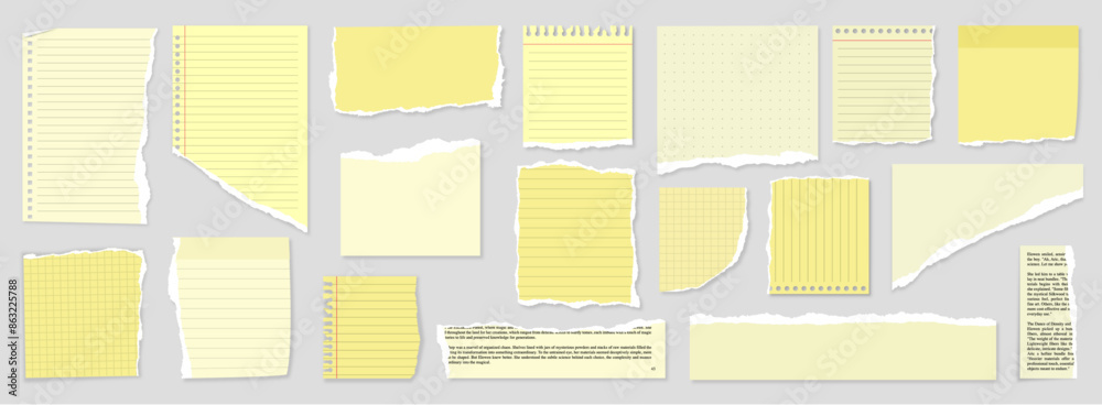 yellow colorfull ripped block grid and rulled paper pages torn blocks ...