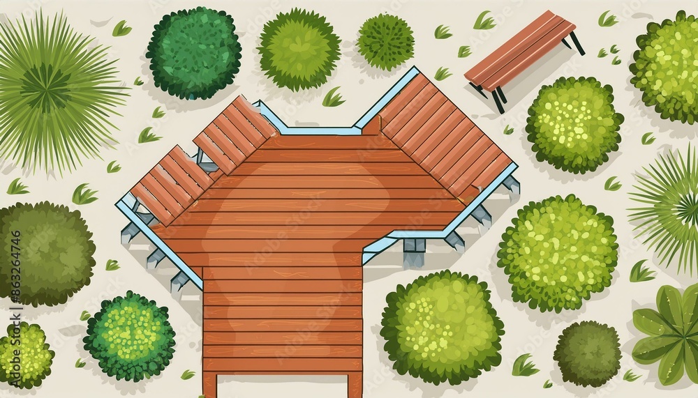 wooden landscaping Collection plan view symbols Set benches top treetop ...