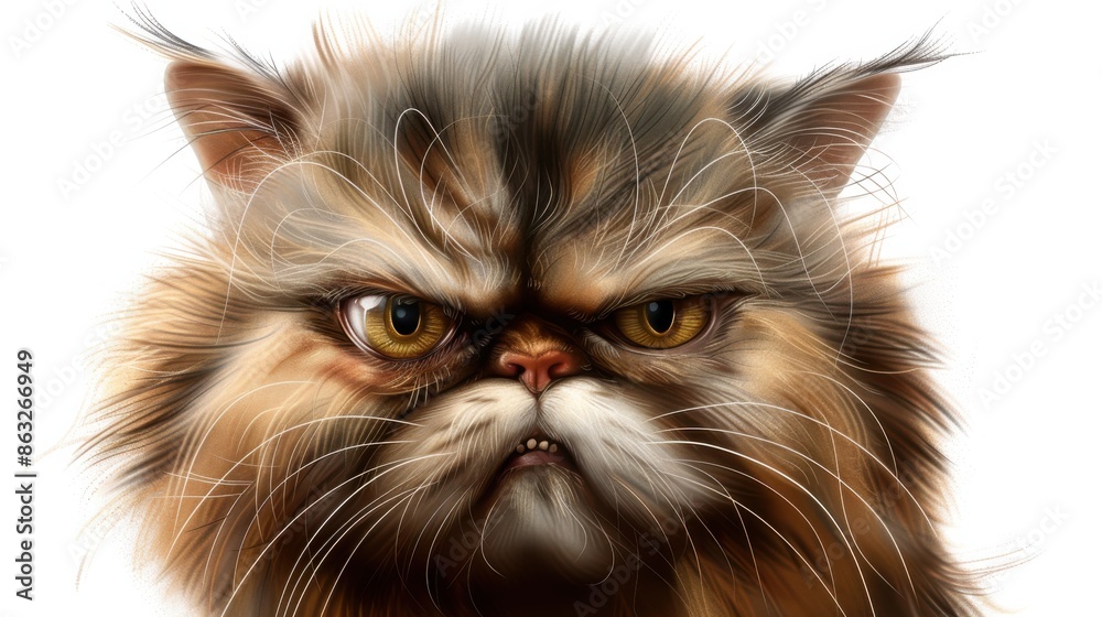 An illustration of a grumpy-looking cat with an extremely expressive ...