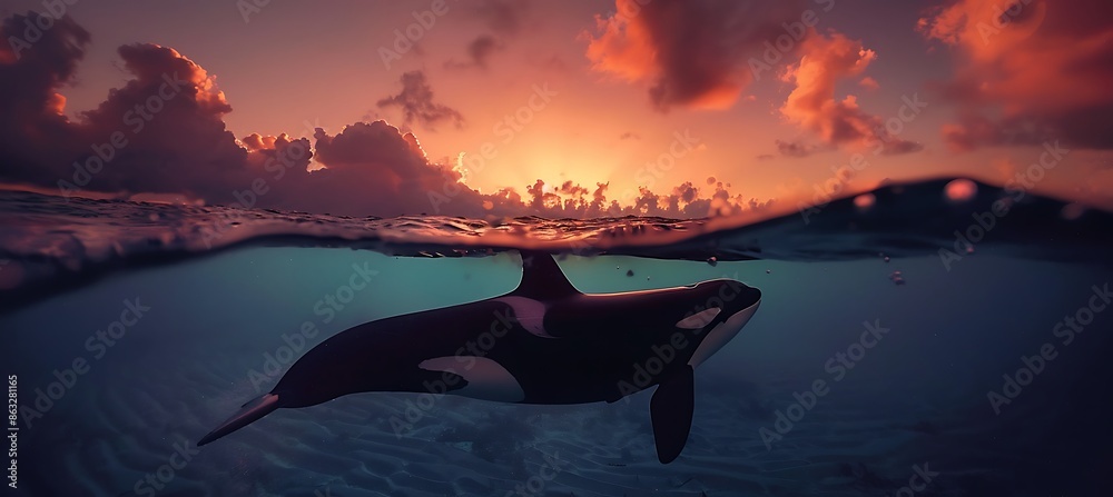 Photo of an orca shot direction from below pose breaching time of day ...