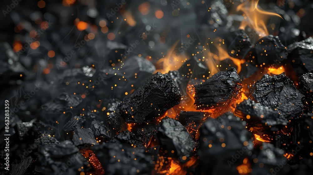 charcoal air Fire float darkness flames The ash background black ...