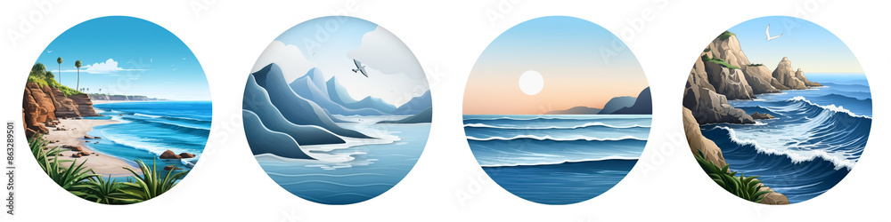 Coastal clipart collection, symbol, logos, icons isolated on ...