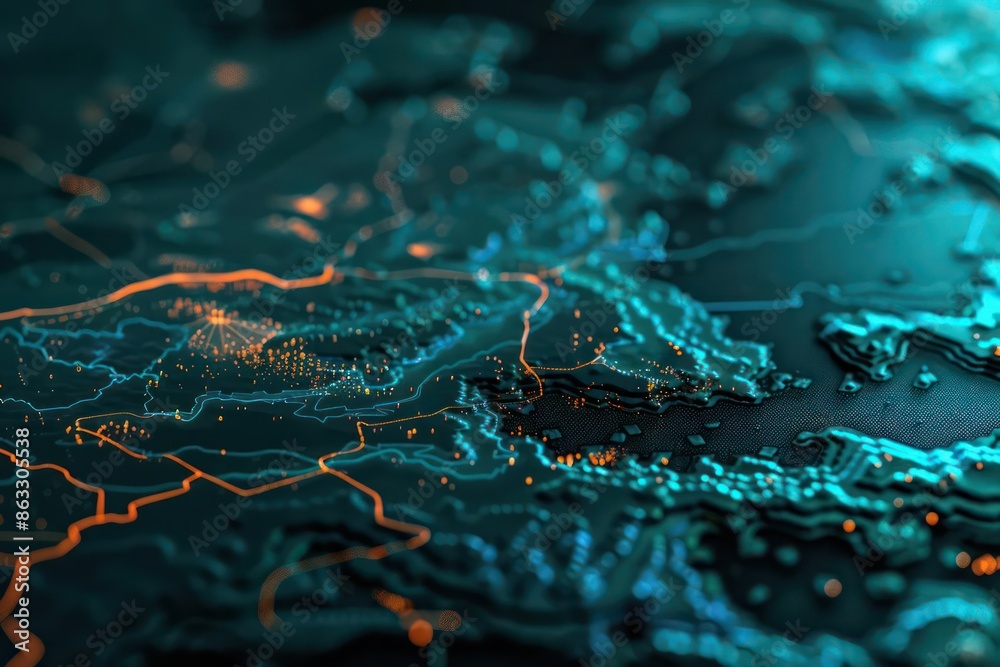 Detailed view of a digital ecosystem map showing climate change impact ...