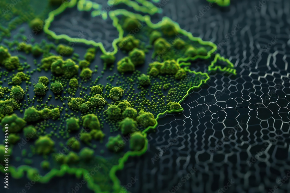 Detailed view of a digital ecosystem map showing climate change impact ...