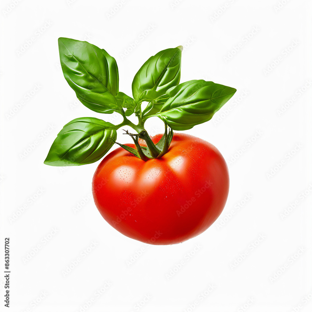 Flying Tomato with Basil Leaves Isolated on White Background Tomato ...