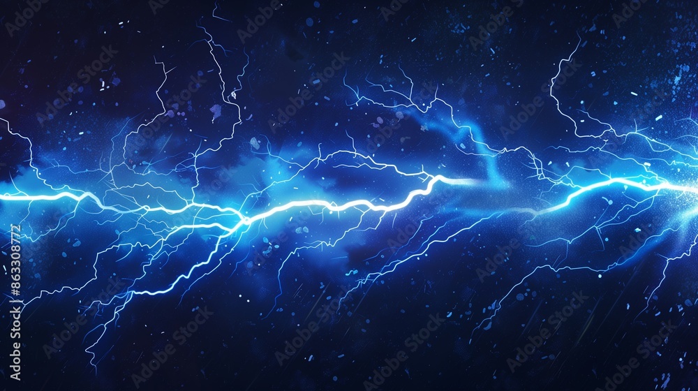 VFX effect of a lightning bolt striking the ground. Blue electric or ...
