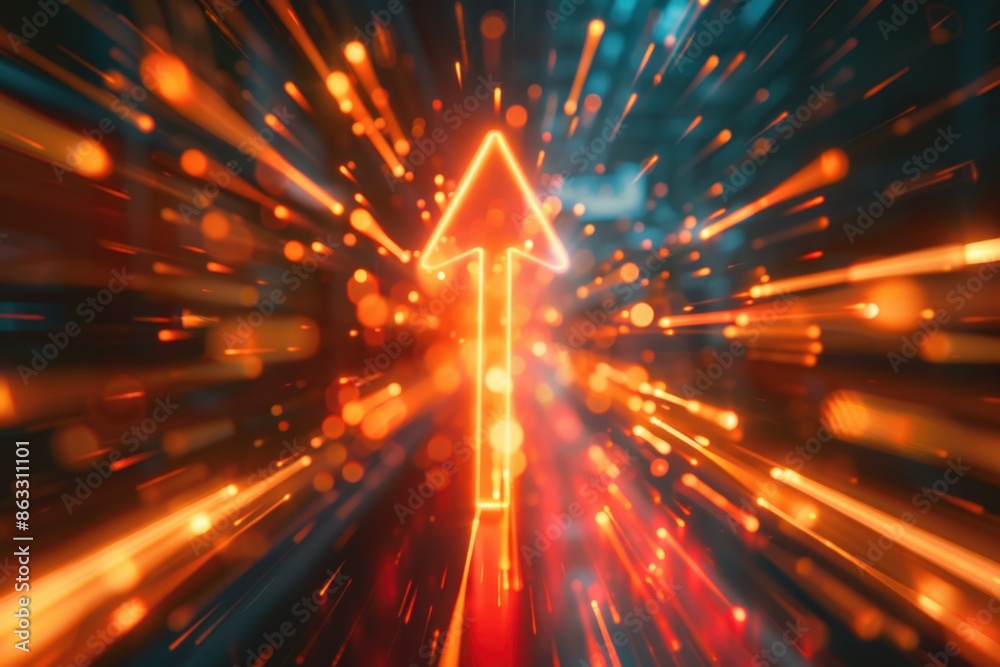 glowing arrow pointing upwards symbolizing growth and progress, set ...