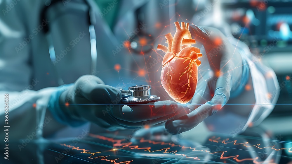 Cardiologist using a digital stethoscope for advanced cardiac ...