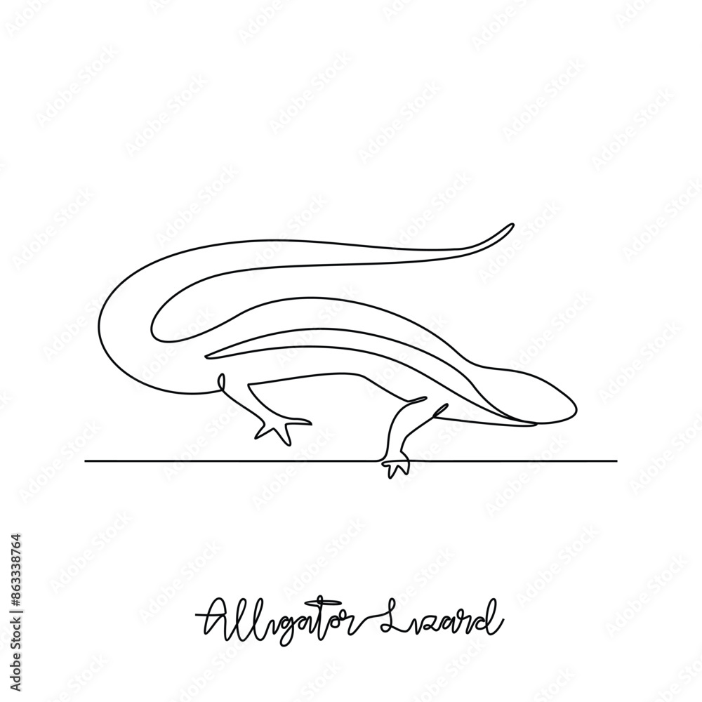 One continuous line drawing of alligator lizard vector illustration ...