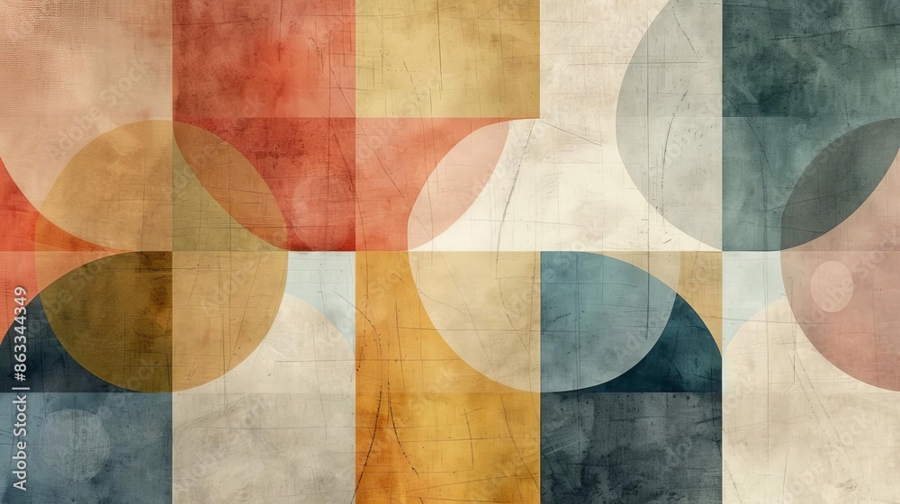 Geometric shapes, minimalism, soft earth colors, circles forming a grid ...