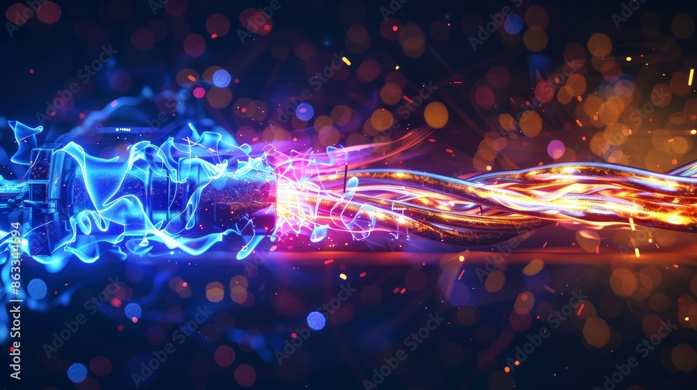 Electrical cable break with high voltage electric discharge Power line ...